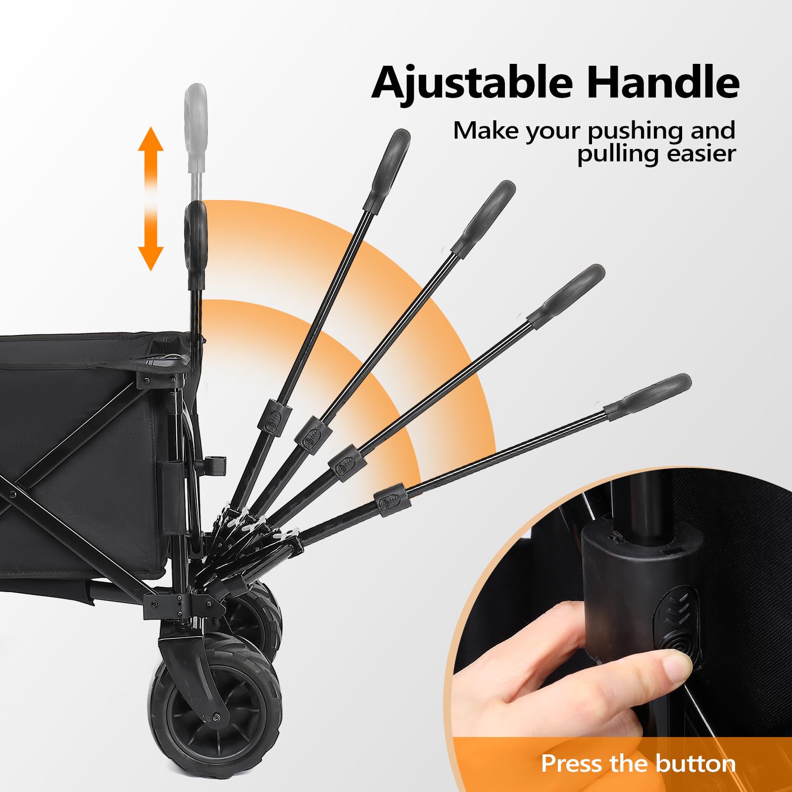 VINGLI Collapsible Wagons Carts, Heavy Duty Foldable Utility Garden Grocery Shopping Cart with Big All-Terrain Beach Wheels & Drink Holders with 220lbs Weight Capacity (Black)
