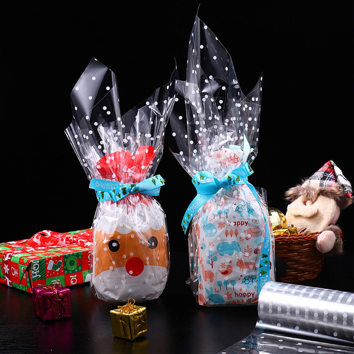 NUOBESTY Cellophane Wrap Roll Clear White Dot Pattern Florist Paper Wrapper Gift Wrappings Packing Paper for Flowers Craft Basket Bouquet Food