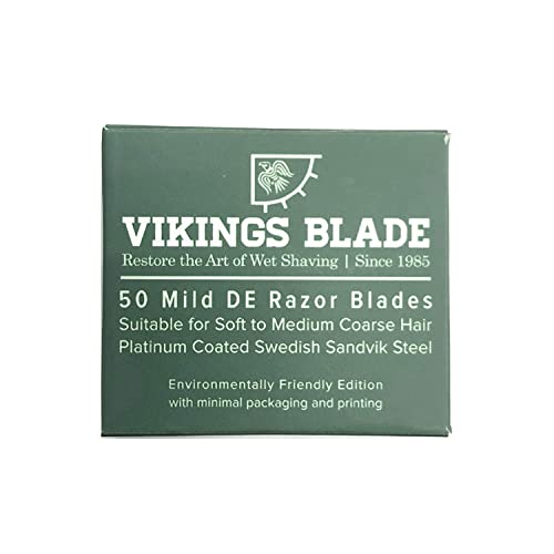 Double Edge Safety Razor Blades, Swedish Steel, 50 Count, by VIKINGS BLADE, Platinum Coated Replacement Razor Blade & Refills, Eco Friendly, Smooth, Close, Clean Shaving Blades, Mild & Gentle on Skin