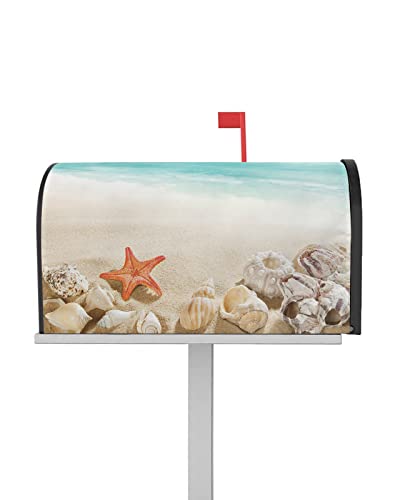 Starfish Beach Mailbox Covers Magnetic Standard Size Coastal Conch Sea Shells Wave Seaside Ocean Waterproof Mailbox Wrap Post Letter Box Cover for Garden Yard Outdoor Decorations 21x18 Inch