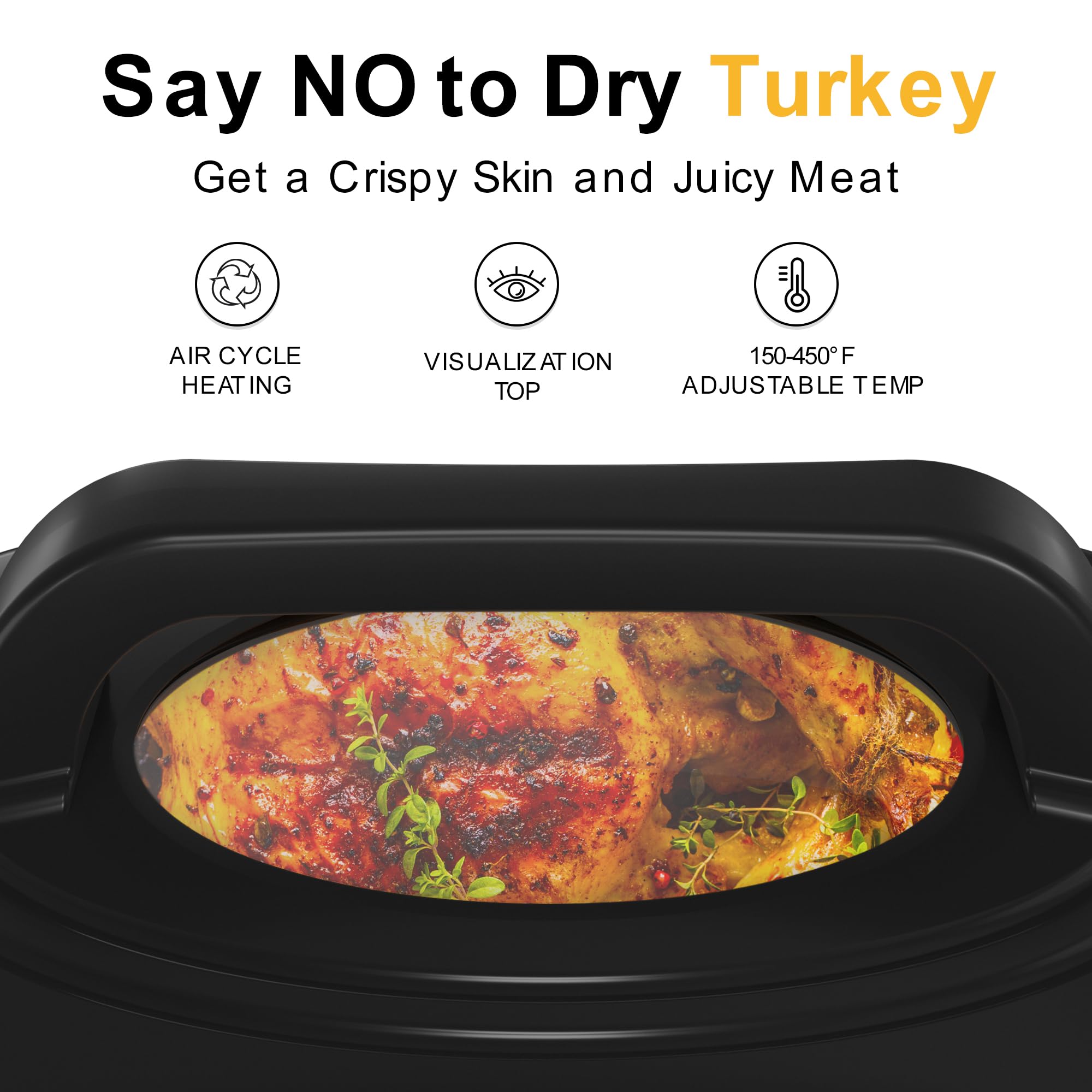 26 Quart Electric Roaster Oven with Visible & Self-Basting Lid, Large Turkey Roaster with Defrost Warm Function, Adjustable Temperature, Removable Pan Rack, Stainless Steel, Black