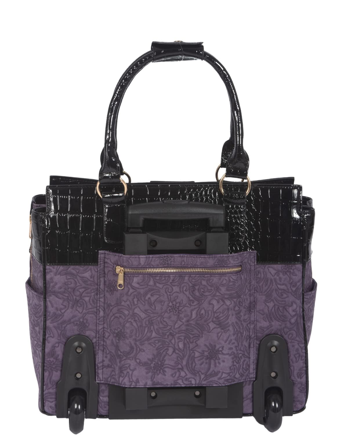 JKM Rolling Laptop Bag Women - The Contessa Purple Rolling Work Bag, Rolling Briefcase for Women