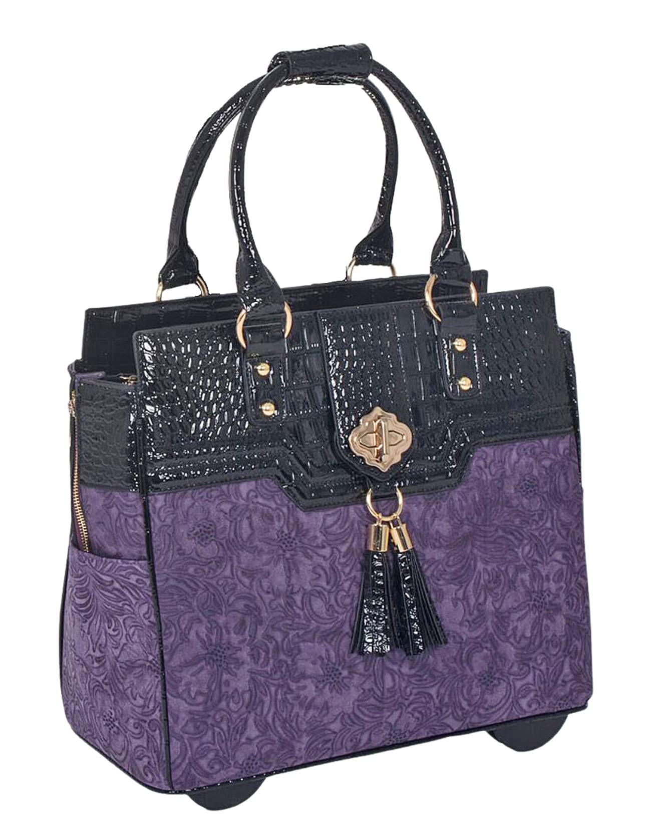 JKM Rolling Laptop Bag Women - The Contessa Purple Rolling Work Bag, Rolling Briefcase for Women