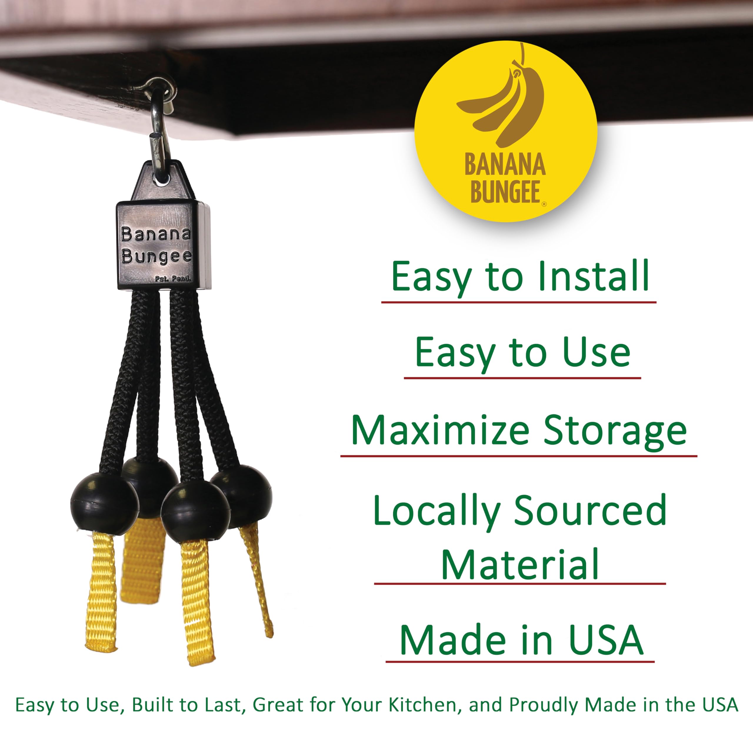 Banana Bungee Black Banana Holder Gadget, Made in USA; Holds Multiple Bunches or Single Bananas