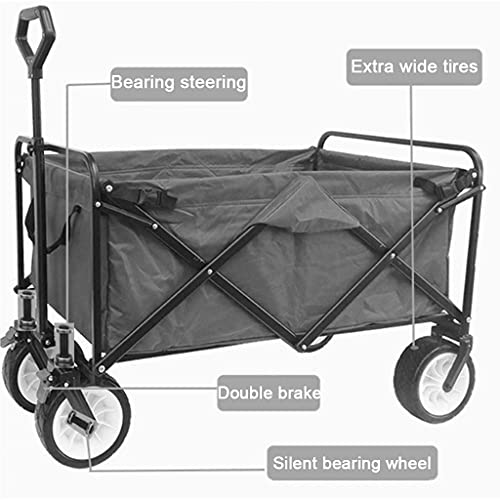 Suuim Collapsible Folding Wagon, Utility Carts Folding Wagon Adjustable Angle Outdoor Camping Wagon, 8-inch Double-Bearing Wheel Garden Cart, Large Capacity