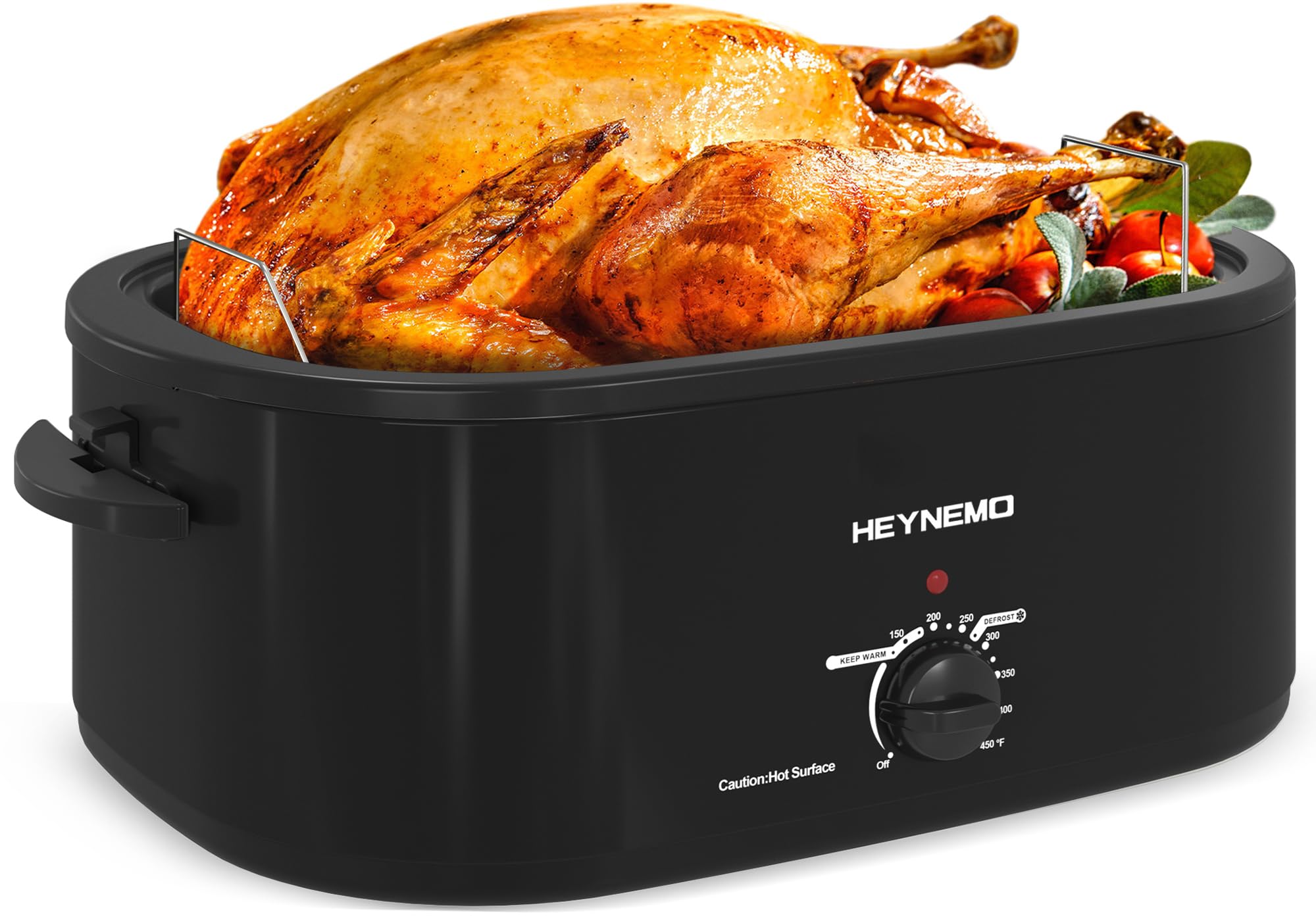 26 Quart Electric Roaster Oven with Visible & Self-Basting Lid, Large Turkey Roaster with Defrost Warm Function, Adjustable Temperature, Removable Pan Rack, Stainless Steel, Black