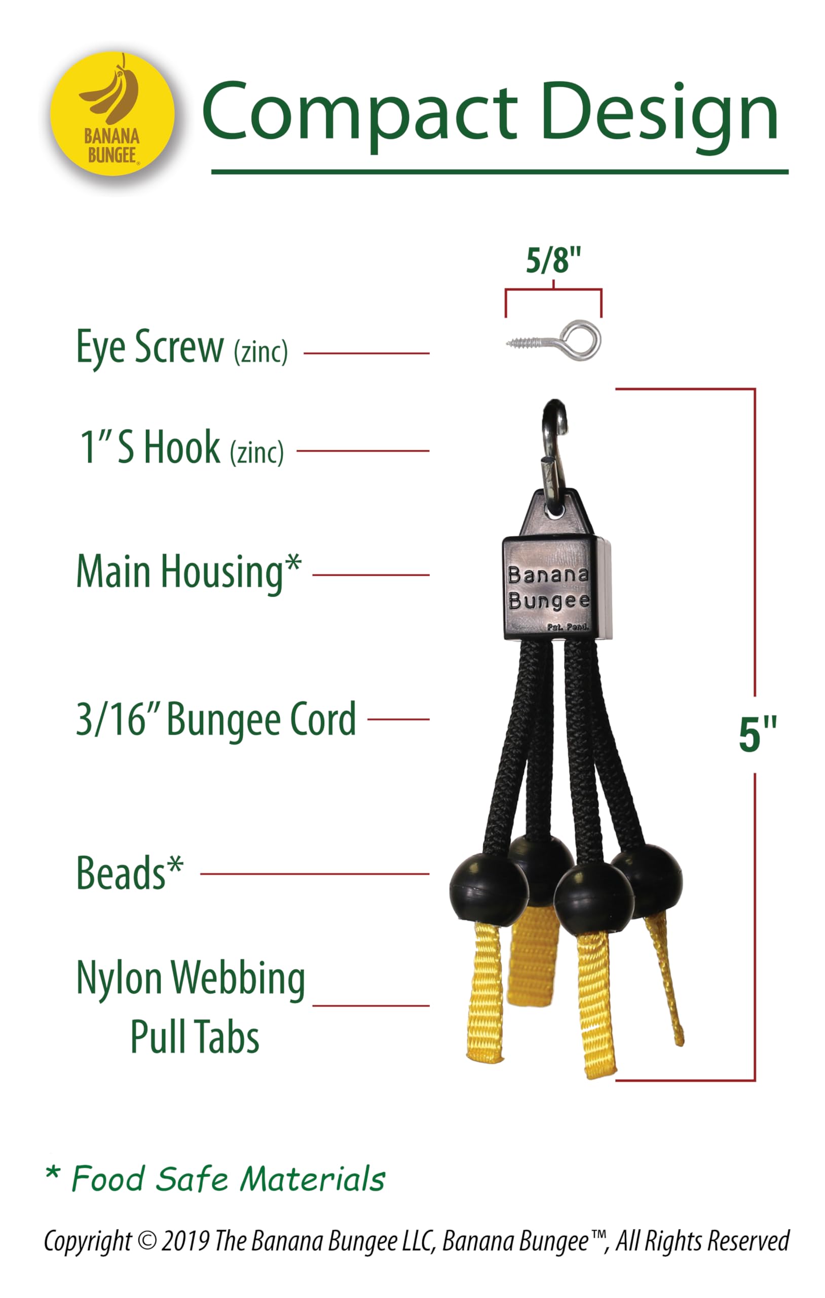 Banana Bungee Black Banana Holder Gadget, Made in USA; Holds Multiple Bunches or Single Bananas
