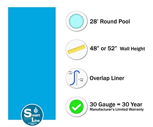 Smartline Solid Blue 28-Foot Round Liner | Overlap Style | 48-to-52-Inch Wall Height | 30 Gauge Virgin Vinyl | Designed for Steel Sided Above-Ground Swimming Pools