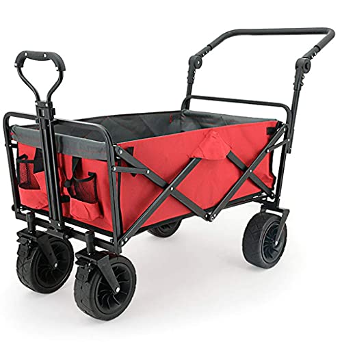Suuim Collapsible Folding Wagon, Utility Carts Folding Wagon Multifunctional Foldable Camping Cart, 12 Bearing Universal Wheel Trolley, Seat Belt Design, 4