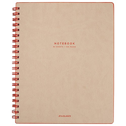 AT-A-GLANCE Collection Twin Wire Notebook, Ruled, 80 Sheets, 11" x 8 1/4", Tan/Red (YP14107)