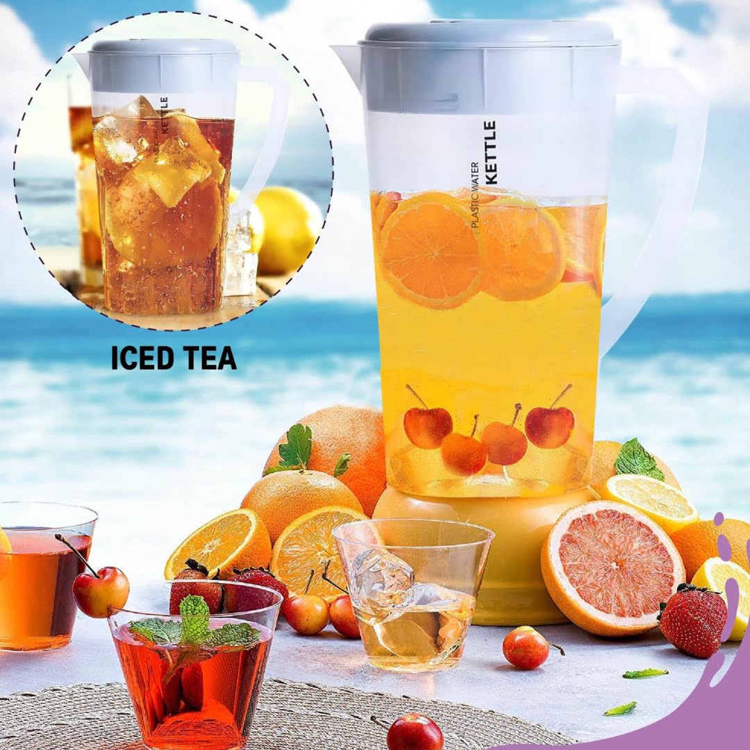 3 Litre/0.79 Gallon Plastic Pitcher with LidBPA-FREE Eco-Friendly juice containers with lids Water Jug for Hot/Cold Juice Beverage Ice Tea Kettle 102 oz Transparent