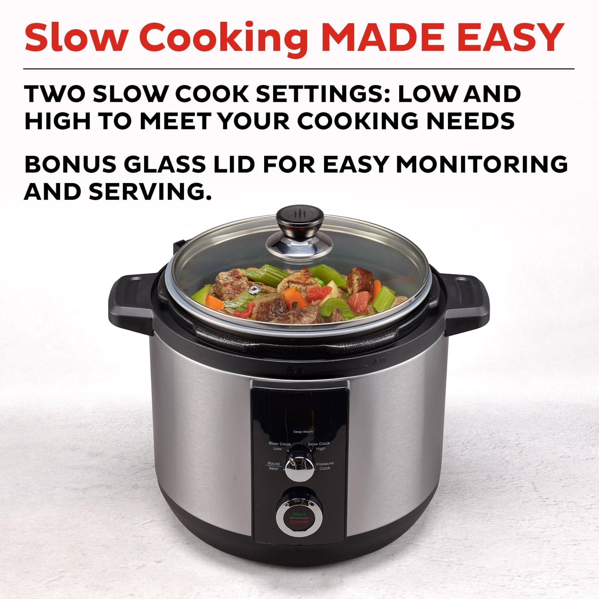 6QT Easy 3-in-1 Slow Cooker, Pressure Cooker, and Sauté Pot, Versatile Family Cooking, Black