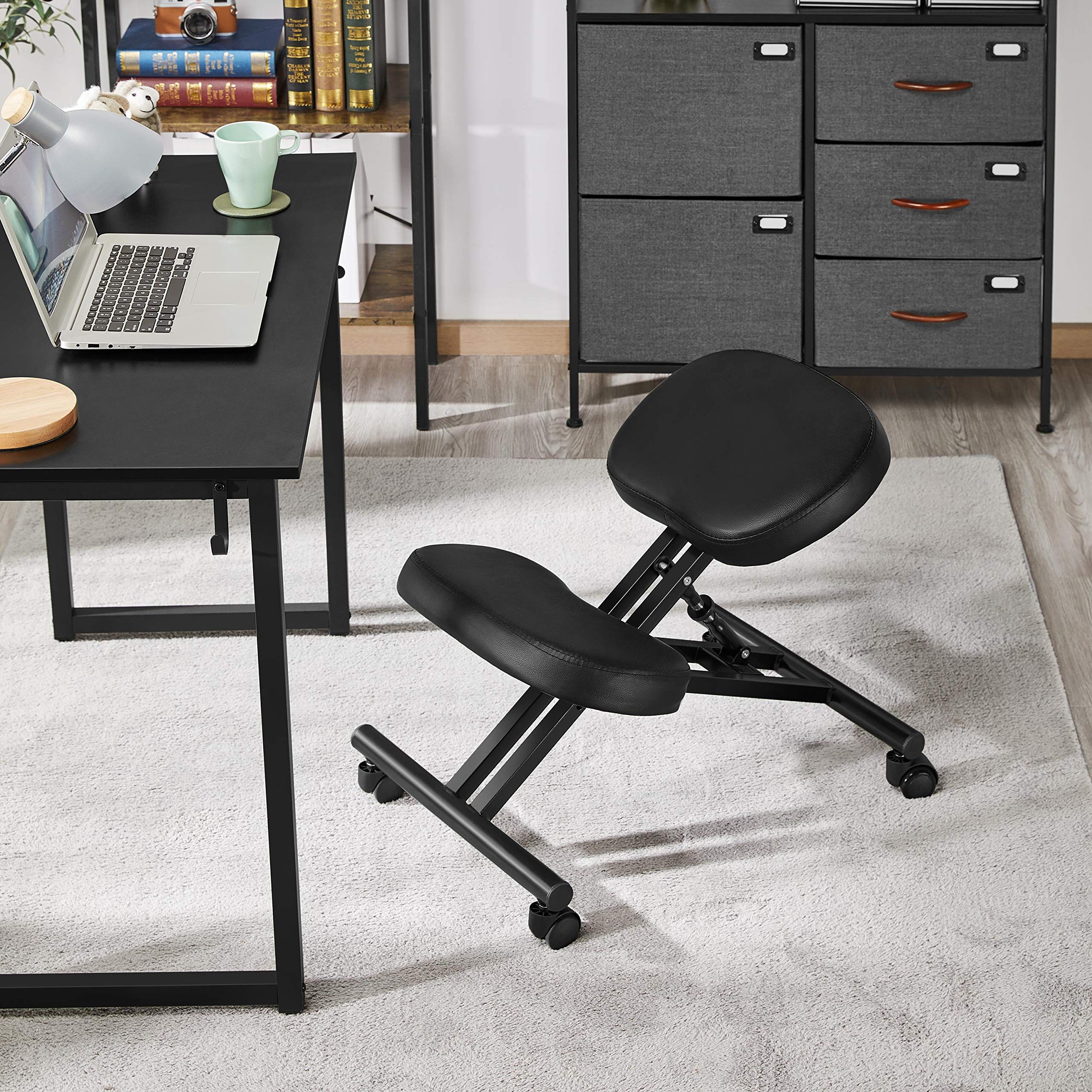 Yaheetech Kneeling Chair Ergonomic Posture Chair Office Desk Chair Corrective Flexible Seating Rolling Stool Black