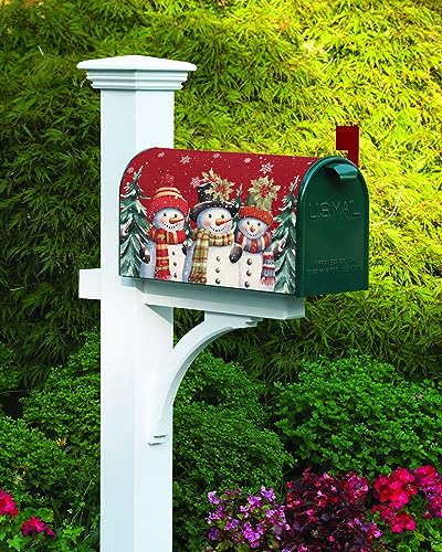 Christmas Tree Snowman Mailbox Cover Magnetic Red Christmas Snowman with Hat Post Box Cover Waterproof Durable Mailbox Wraps for Farmhouse Outdoor Garden Home Decor Standard Size 21 X 18in