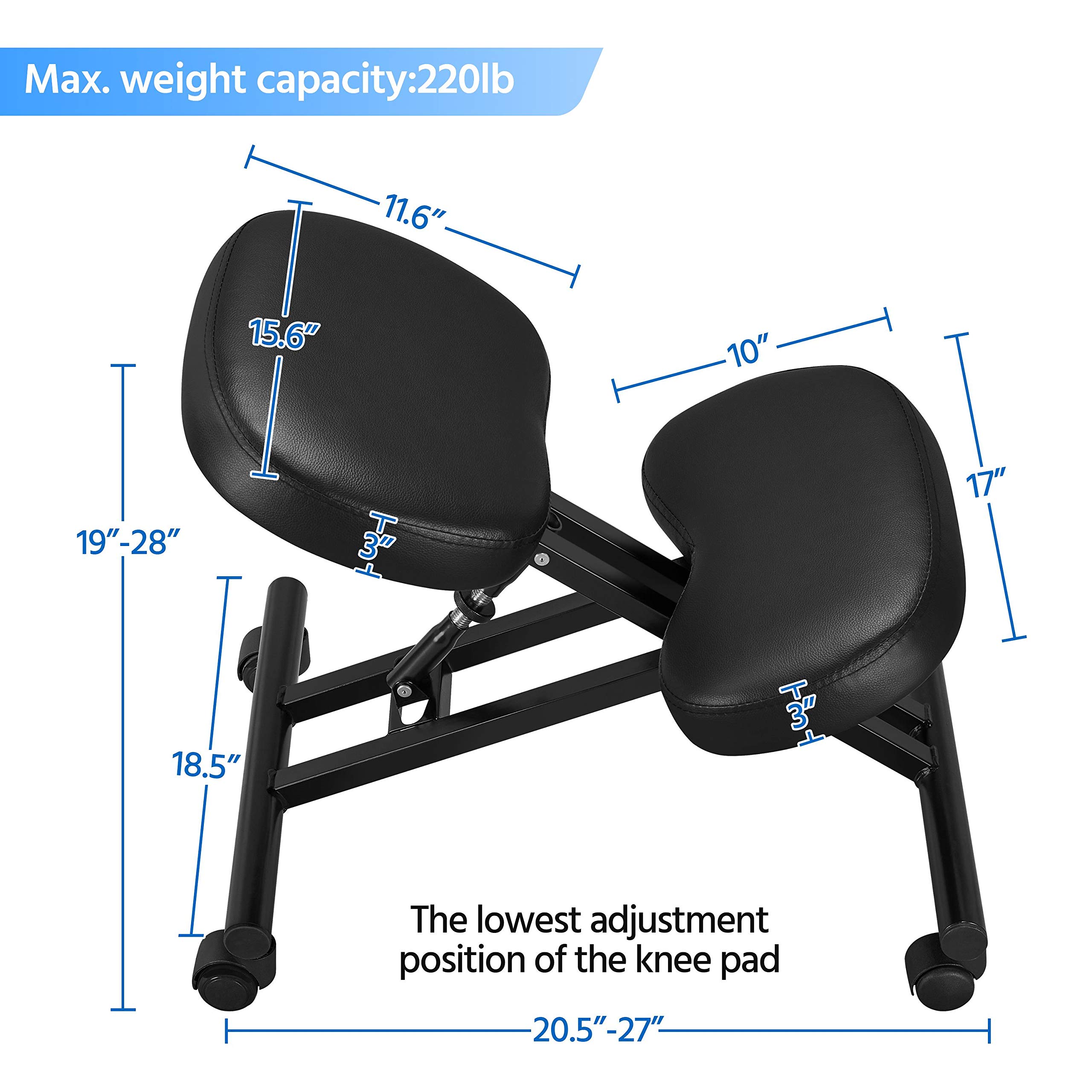 Yaheetech Kneeling Chair Ergonomic Posture Chair Office Desk Chair Corrective Flexible Seating Rolling Stool Black