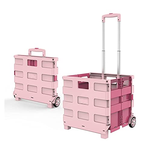 KOHARA Carts,Shopping Cart Shopping Trolley Foldable Utility Cart Collapsible Shopping Cart with Telescoping Handle for Shopping Luggage Office Utility Cart/Pink/16.1 * 15 * 16.1 Inches