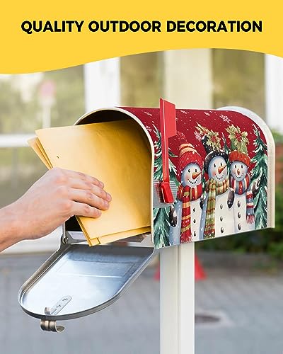 Christmas Tree Snowman Mailbox Cover Magnetic Red Christmas Snowman with Hat Post Box Cover Waterproof Durable Mailbox Wraps for Farmhouse Outdoor Garden Home Decor Standard Size 21 X 18in