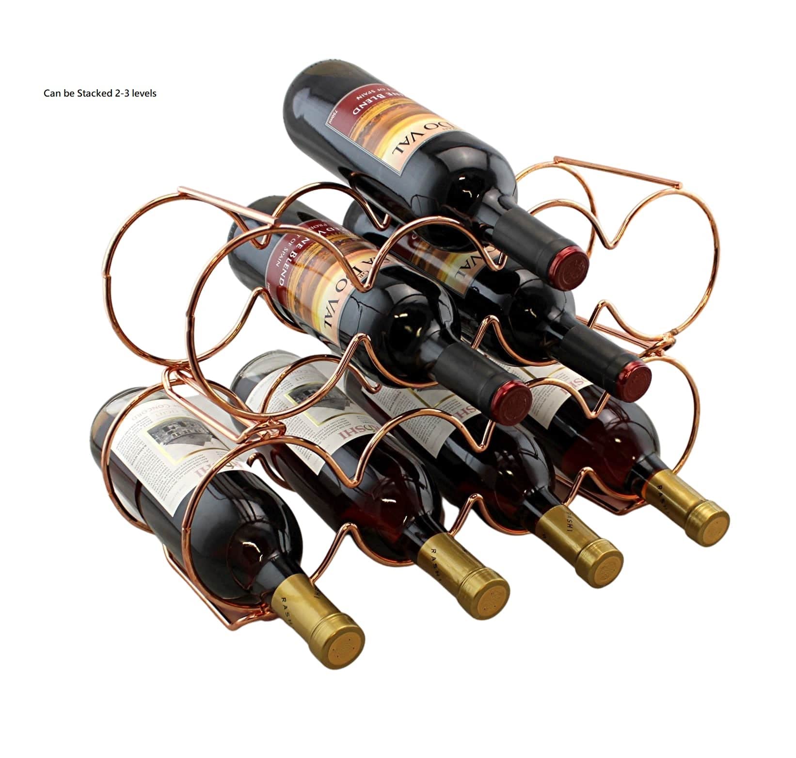 Rose Gold Stackable Table Top Wine Rack Bottle Holder Each Holds 4 Bottles - Keeps Bottles of Wine Horizontal to Prevent Oxidation