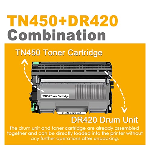 KALOKING Compatible Toner Cartridge and Drum Unit Replacement for Brother TN420 TN-420 TN450 TN-450 DR420 DR-420 for DCP-7060D 7065DN HL-2240 2270DW 2280DW MFC-7360N 7460DN 7860DW (1 Drum & 1 Toner)
