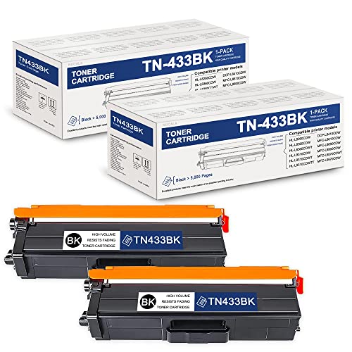 TN-433BK TN433BK Compatible 𝐇𝐢𝐠𝐡 𝐘𝐢𝐞𝐥𝐝 Toner Cartridge NUCA Replacement for Brother TN-433BK HL-L8360CDWT HL-L9310CDW HL-L8260CDW HL-L8360CDW Printer Ink Cartridge (2 Pack, Black)