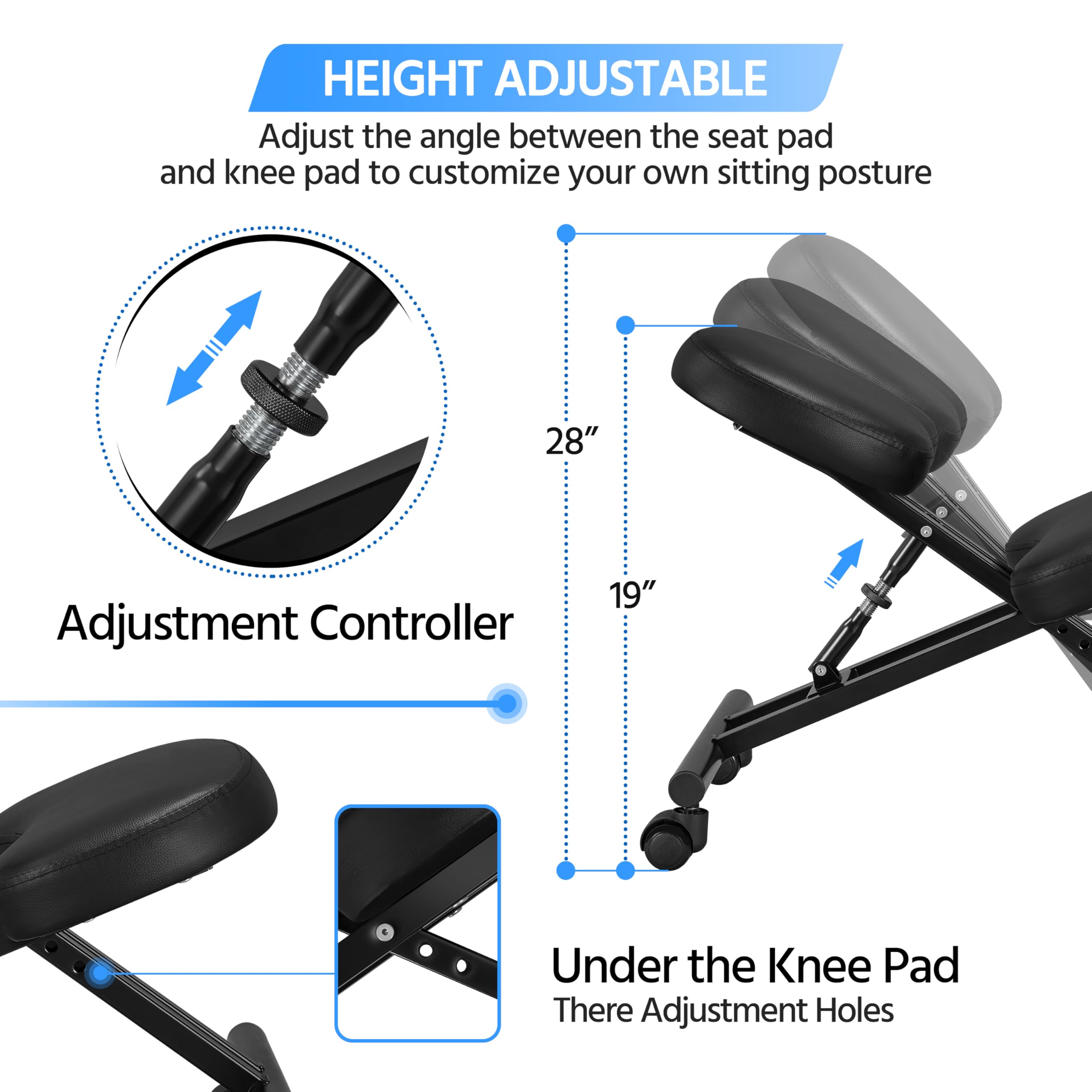 Yaheetech Kneeling Chair Ergonomic Posture Chair Office Desk Chair Corrective Flexible Seating Rolling Stool Black