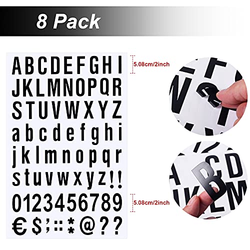 8 Sheets Self Adhesive Vinyl Letters Numbers Kit, Mailbox Numbers Sticker for Mailbox, Signs, Window, Door, Cars, Trucks, Home, Business(2 Inch,Black)