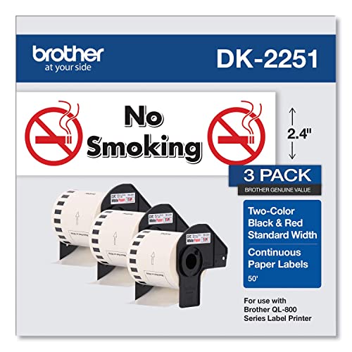 Brother Genuine DK-22513PK Continuous Length Replacement Labels, Black/Red Label on White Paper Tape, Engineered with Excellence, 2.4†x 50 feet, (3) Rolls per Box (DK22513PK)