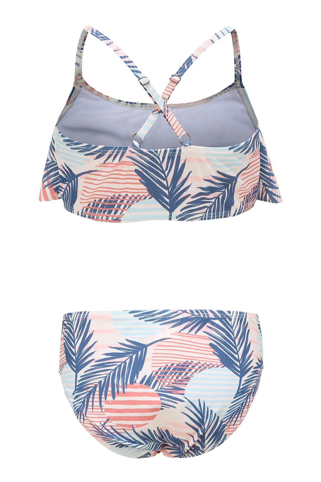 Moon Tree Big Girls Two Piece Swimsuits Brown Leaves Bikini Sets Adjustable Strap Bathing Suits Size 16/7-16