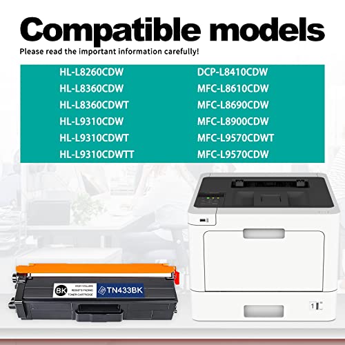 TN-433BK TN433BK Compatible 𝐇𝐢𝐠𝐡 𝐘𝐢𝐞𝐥𝐝 Toner Cartridge NUCA Replacement for Brother TN-433BK HL-L8360CDWT HL-L9310CDW HL-L8260CDW HL-L8360CDW Printer Ink Cartridge (2 Pack, Black)