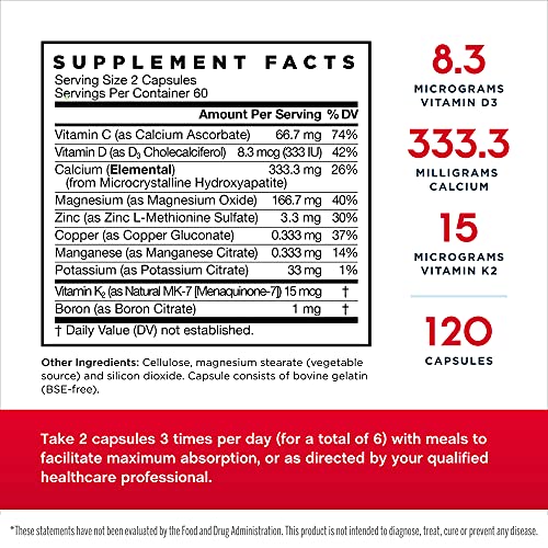 Jarrow Formulas BoneUp - 120 Capsules - Micronutrient Formula for Bone Health - Supplement Includes Natural Sources of Vitamin D3, Vitamin K2 (as MK-7) & Calcium - 60 Servings (Packaging May Vary)