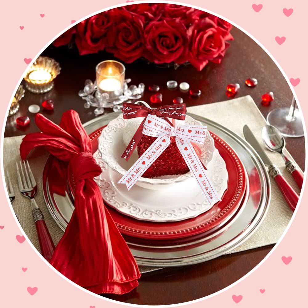 6 Rolls Valentine's Day Ribbon Set Organza Love Heart Printed Grosgrain Satin Ribbon for Wreaths Bows DIY, Gift Wrapping, Wreath, Wedding Decorations on Valentine's Day (98.4 Ft ,33Yards)