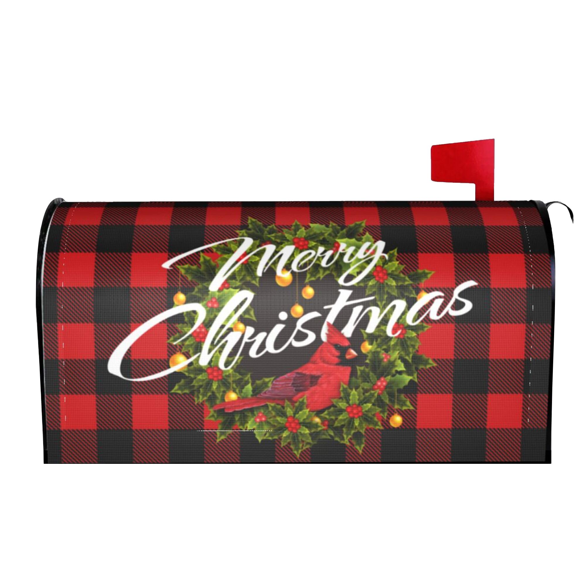 Merry Christmas Mailbox Cover Magnetic Winter Xmas Wreath Red Buffalo Plaid Mailbox Cover Garden Yard Home Decor Outdoor Yard Farmhouse Home Mailbox Cover Magnetic Standard 21" L x 18" W
