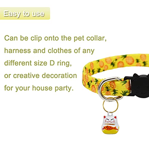 6 Pack Lucky Cat Collar Bells Loud Dog Collar Bells for Potty Training Necklace Pendant with Free Clips Key Rings White Red and Yellow
