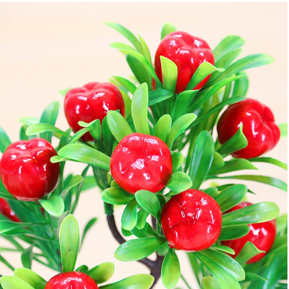 9.85 inch Artificial Potted Plants,Potted Plants Artificial Apple Tree, Artificial Fruit Apple Tree Bonsai Fake Greenery Plastic Pot,for Home Table Desk Office Bathroom Decor