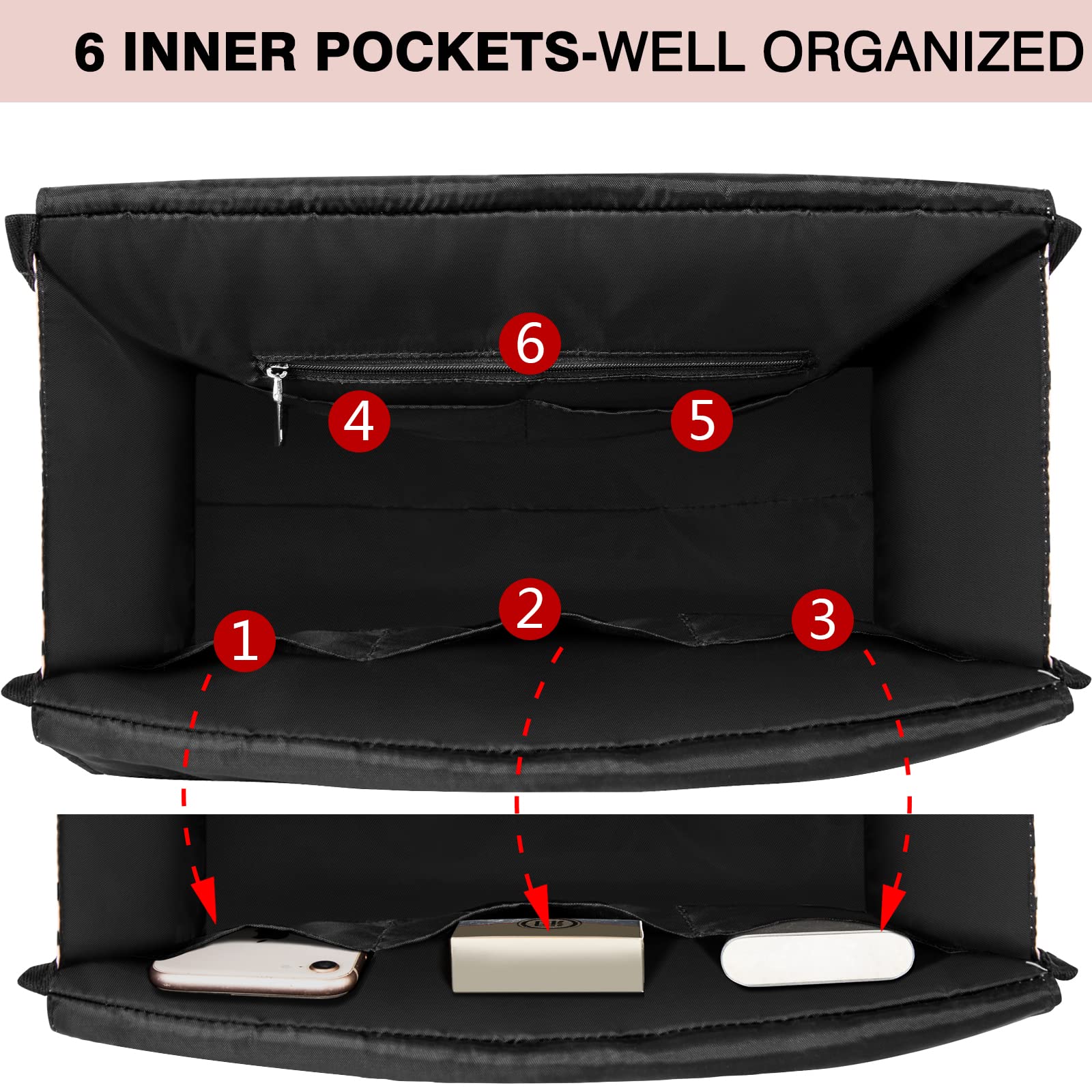 IBFUN Utility Tote Bag with 14 Exterior Interior Pockets Zip Top Teacher Tote Bag for Teacher/Work Women(Medium)