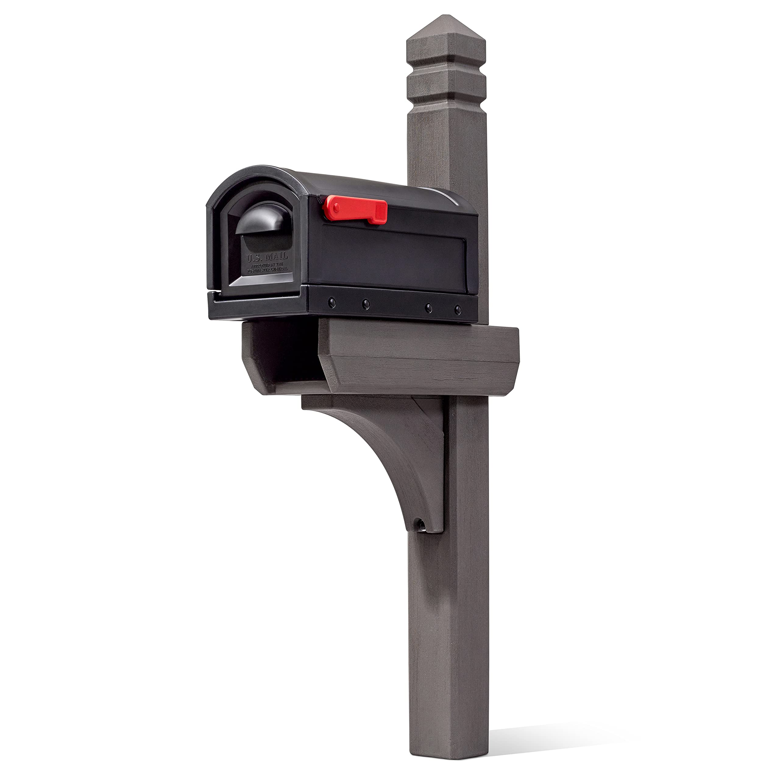 Step2 Lakewood Mailbox & Post, Weather Resistant, Large Outdoor Mailboxes, Made of Durable Plastic, Easy to Install, Flag Included, Black/Brown