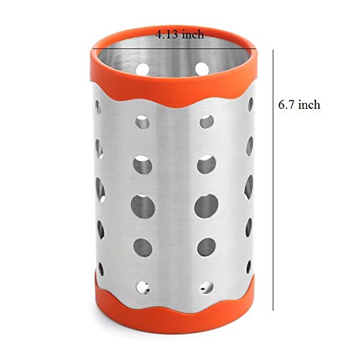 Sunwinc Kitchen Utensil Holder -Utensil Container - Utensil Organizer Caddy - 18/10 Stainless Steel with Antiskid Silicon Rubber Ring Flatware Cutlery Chopsticks Utensil Holder (Green, 7 inch)