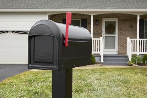 Architectural Mailboxes Barrington Galvanized Steel Post Mount Mailbox, Compatibility Code F, 7900-1B-R-10, Black, Large Capacity