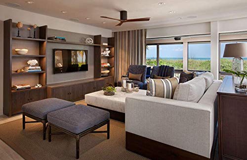 Matthews IR3H-WH-MWH-42 Irene Indoor/Outdoor Damp Rated 42" Flush Mount Ceiling Fan with Remote & Wall Control, 3 Matte White Solid Wood Blades, Gloss White