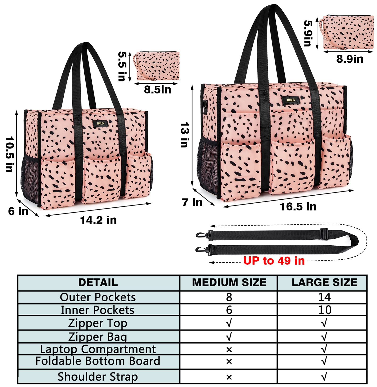 IBFUN Utility Tote Bag with 14 Exterior Interior Pockets Zip Top Teacher Tote Bag for Teacher/Work Women(Medium)