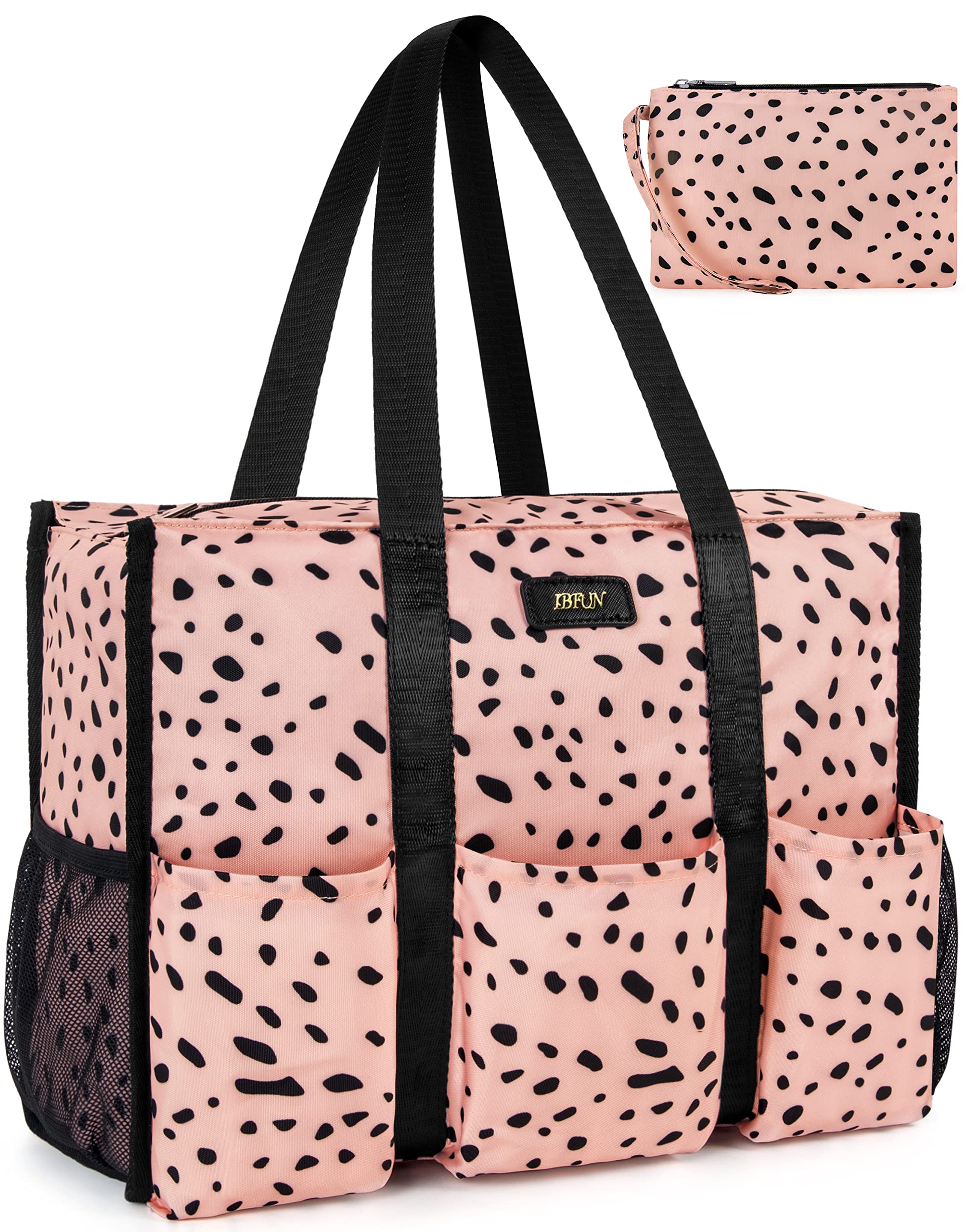 IBFUN Utility Tote Bag with 14 Exterior Interior Pockets Zip Top Teacher Tote Bag for Teacher/Work Women(Medium)