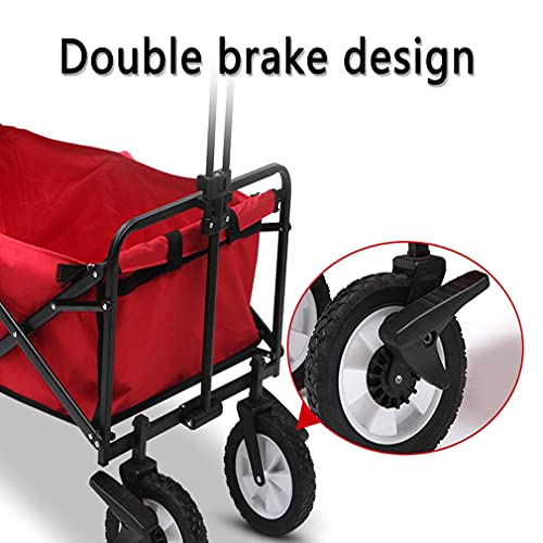 Collapsible Folding Wagon, Collapsible Utility Wagon, Outdoor Folding Cart Heavy Duty with All Terrain Wheels, Garden Cart with Safety Buckle and Side
