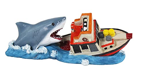 Penn-Plax Jaws Officially Licensed Aquarium Decoration – Boat Attack – Safe for Freshwater and Saltwater Fish Tanks – Small