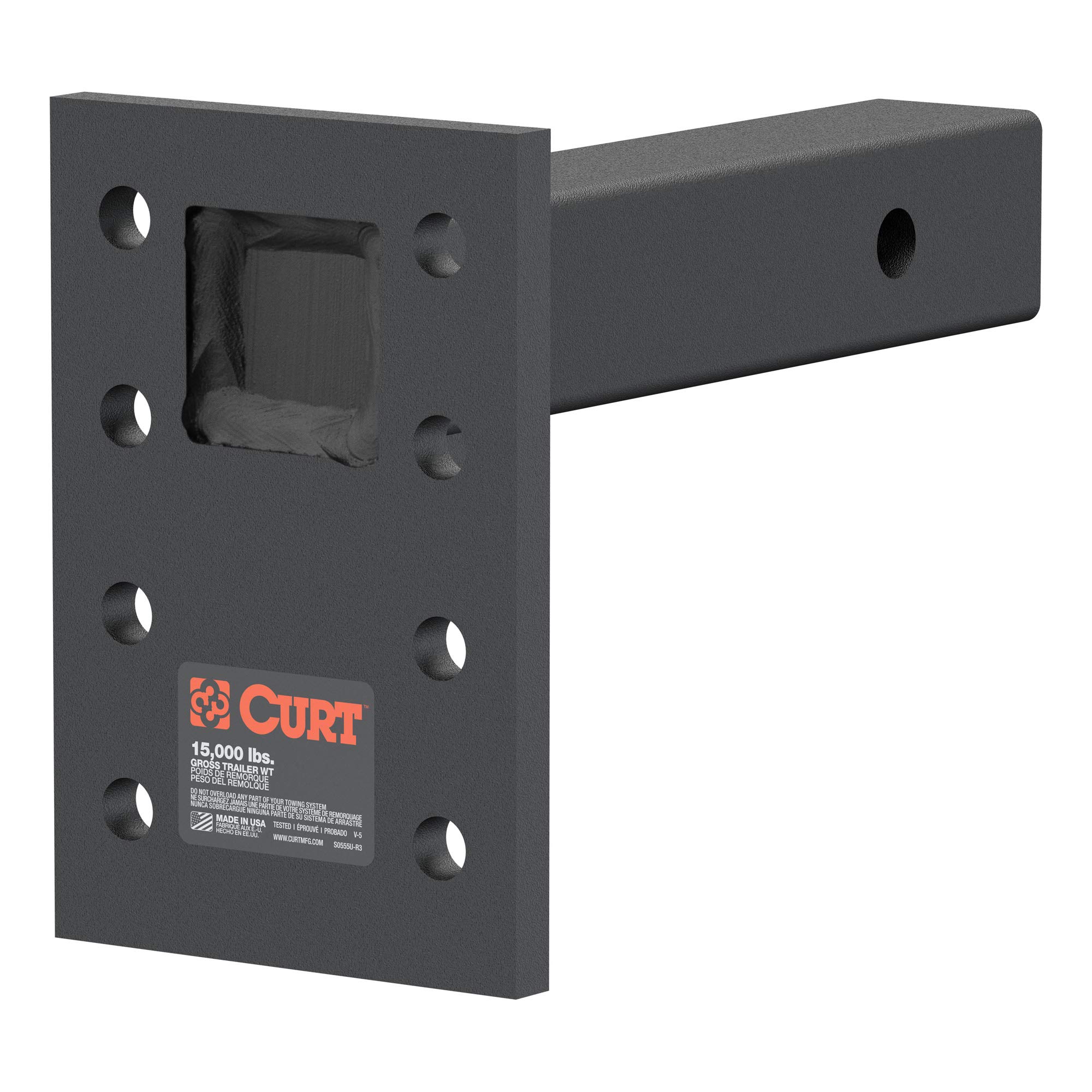 CURT 48325 Adjustable Pintle Mount for 2-Inch Hitch Receiver, 15,000 lbs, 6-1/2-Inch Drop, 8-Inch Length
