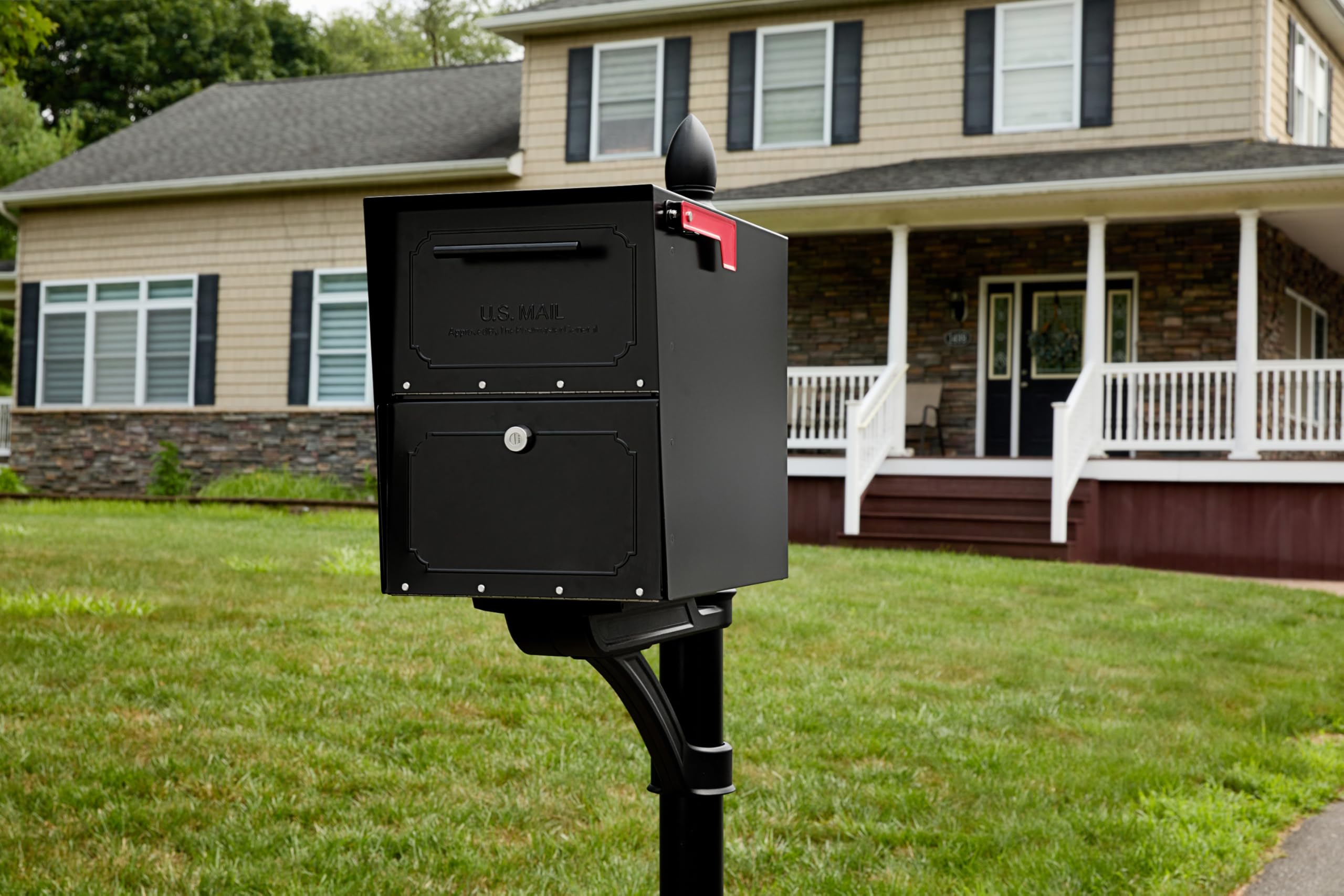 Architectural Mailboxes Oasis TriBolt Galvanized Steel, Locking Post Mount Mailbox, Compatibility Code H, 620020B-10, Black, Extra Large Capacity