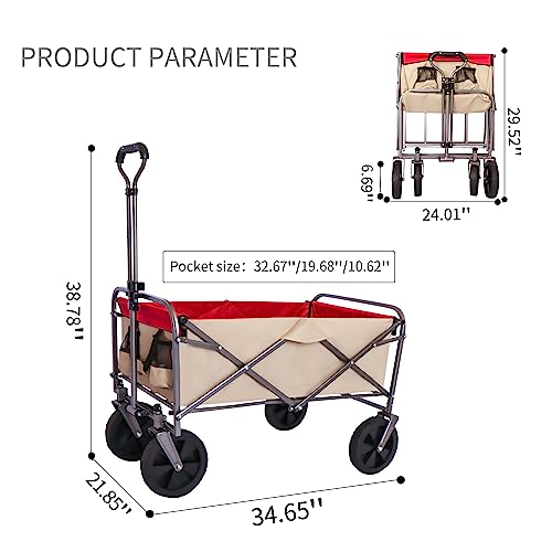 ccko Wagon Cart Collapsible Wagon Foldable Wagon Utility Wagon Folding Wagon Beach Wagon Beach Trolley Cart Large Capacity Wagons (Silver)