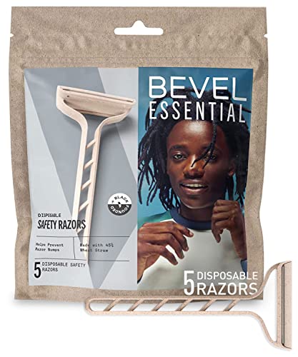 Bevel Essential Disposable Safety Razors for Men, Double Edge Stainless Steel Blade Helps Prevent Nicks and Razor Bumps, Travel Essentials, 5 Count