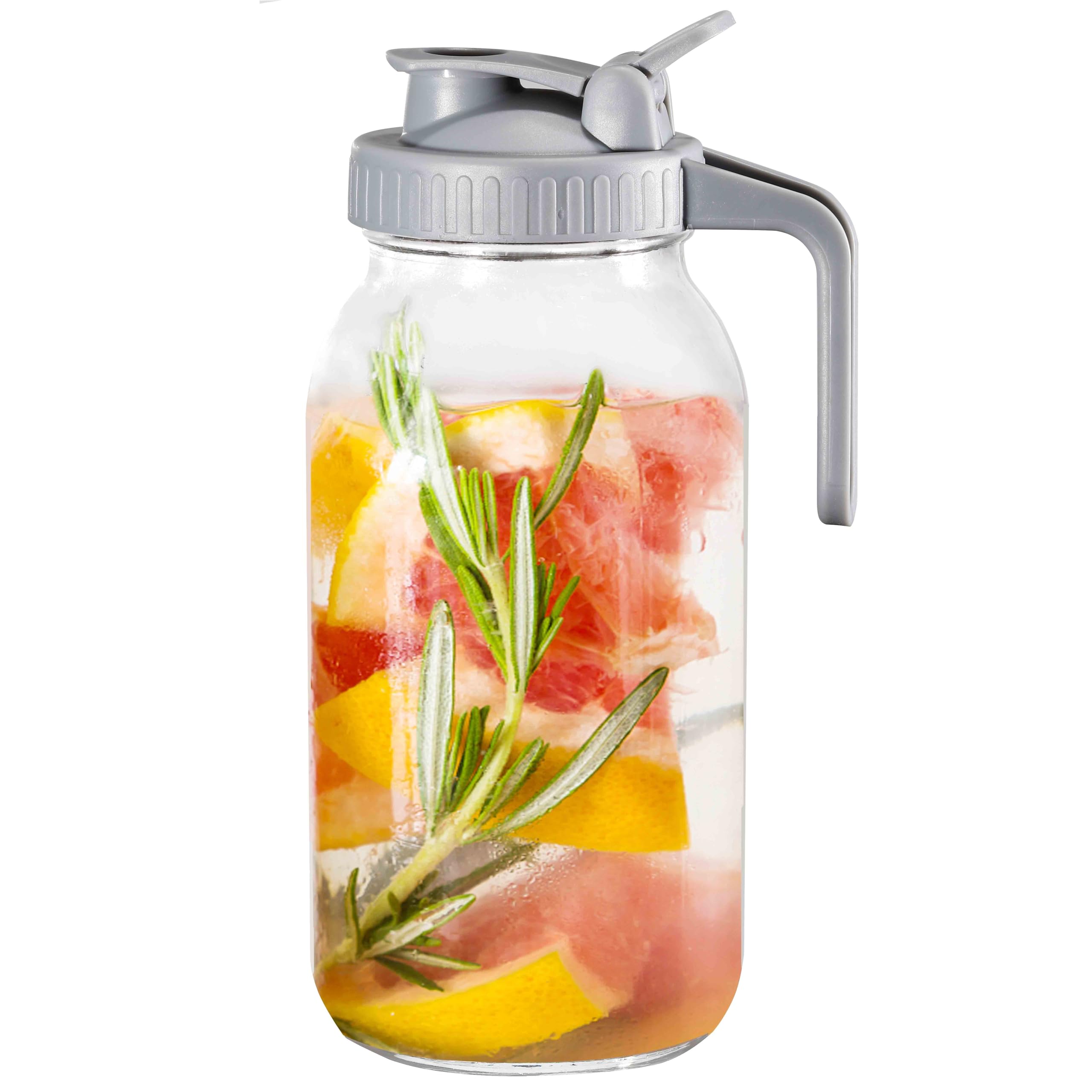 Glyntrof Mason Jar Glass Pitcher, 64 Oz Heavy Duty Filter Water Jug with Pour Spout Handle Lid for Storage Cold Brew Coffee, Ice Beverage, Iced Milk, Juice, Lemonade, Sun Tea, Fruit Tea