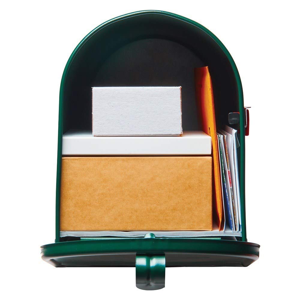 Dark Green Mailbox Medium Metal US Mail Box Rural Size Outside Curbside Horizontal Farmhouse Classic, 19"D x 6.5"W x 9.5"H