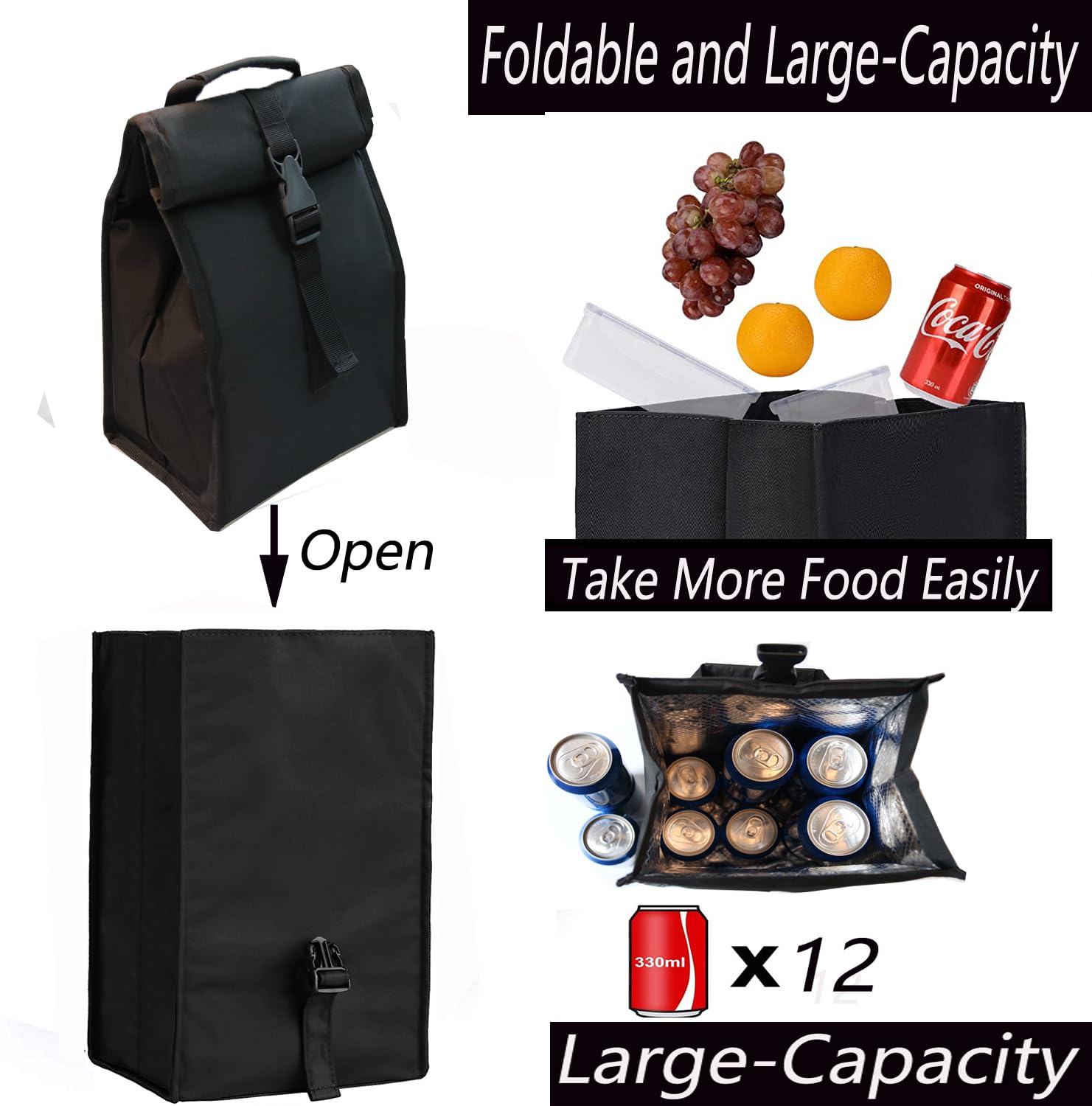 ZM-YOUTOO Insulated Lunch Bag Thermal Foldable Lunch Box with Adjustable Shoulder Strap for Men, Adults, Women Office, Work, Picnic Hiking Beach